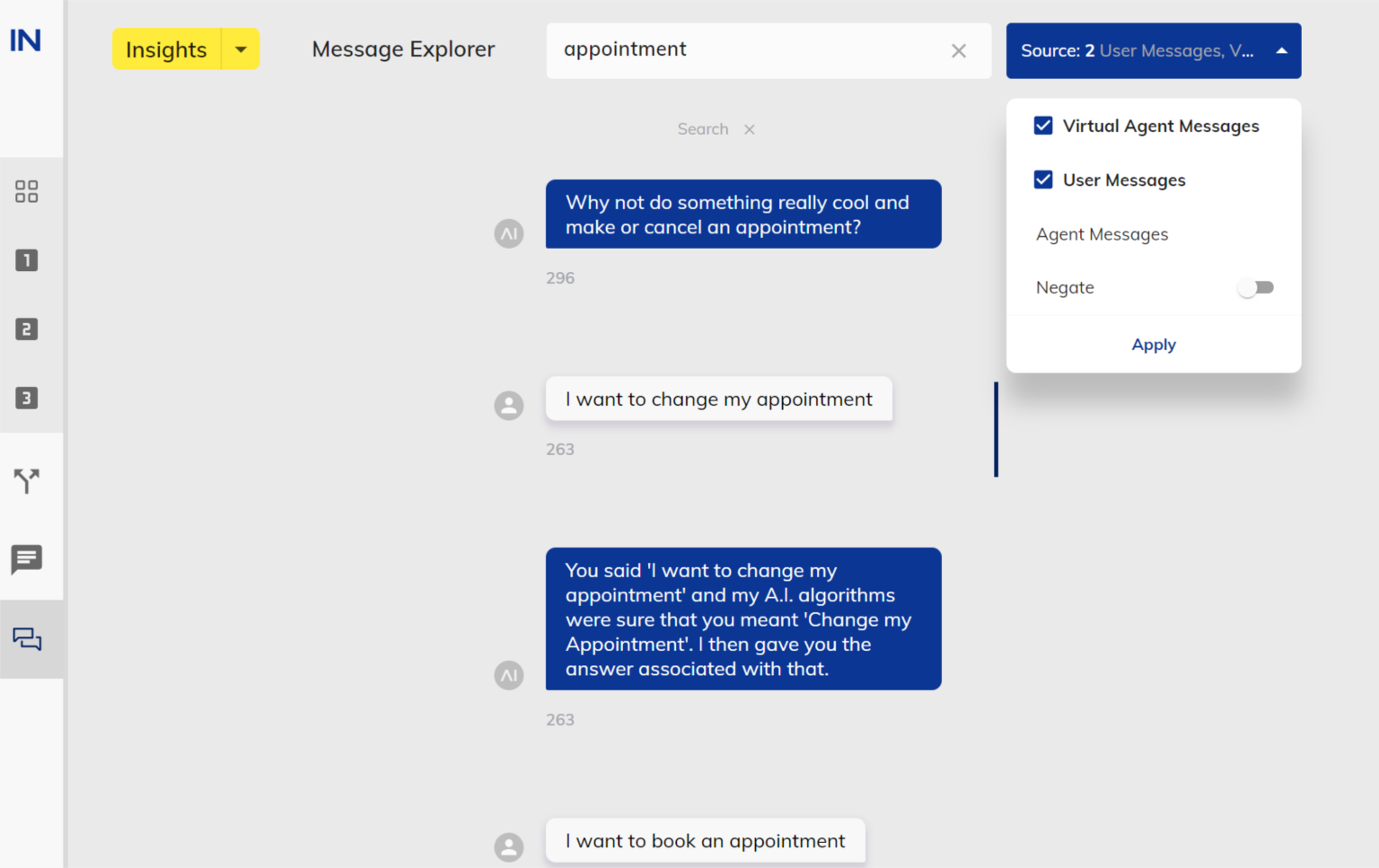Message Explorer（メッセージエクスプローラー） | Cognigy - 対話型AI（チャットボット開発プラットフォーム）
